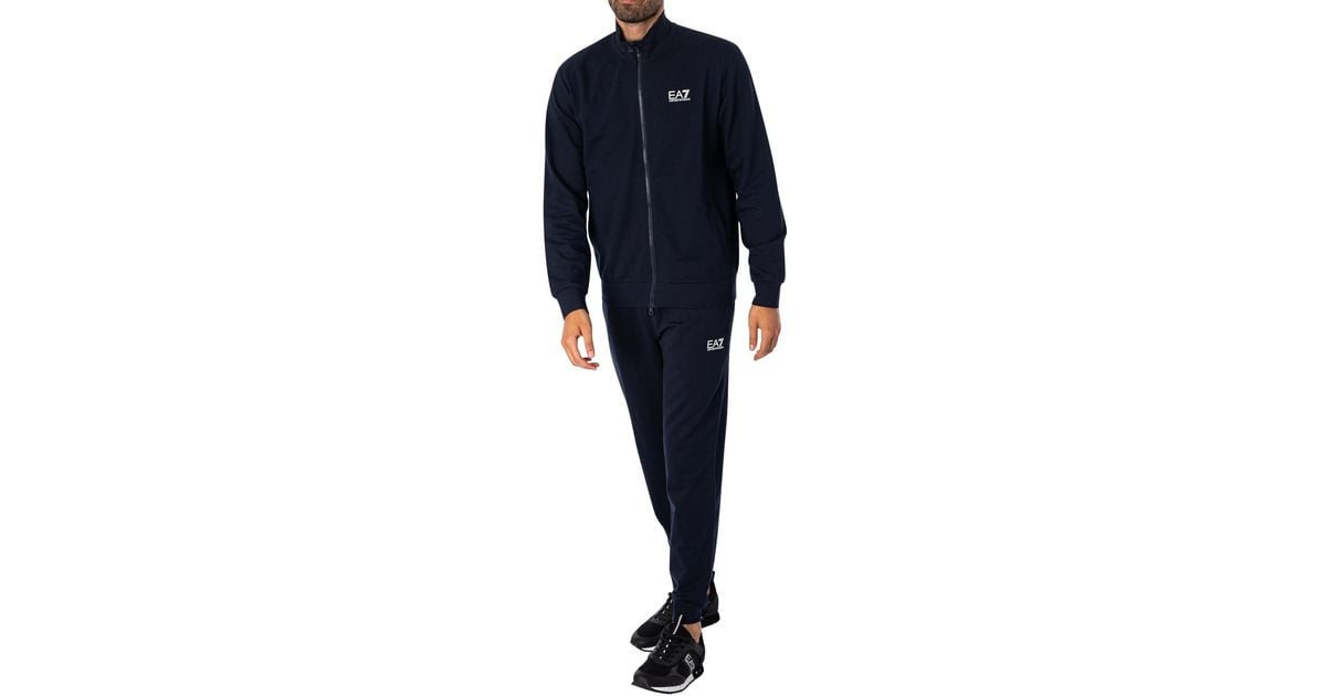 EA7 Chest Logo Zip Tracksuit in Blue for Men | Lyst