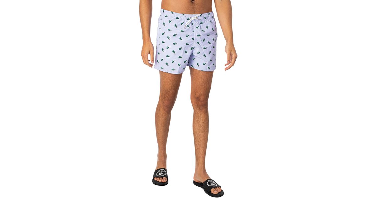 Lacoste Croc Pattern Swim Shorts in Blue for Men | Lyst