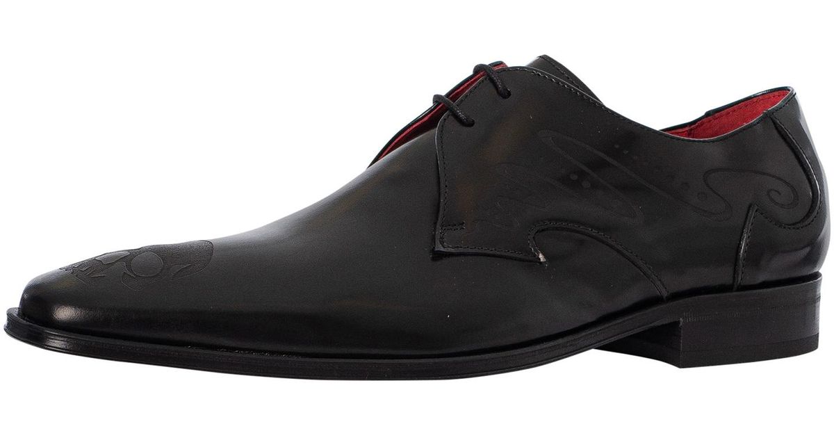 Jeffery West Skull Derby Polished Leather Shoes in Black for Men | Lyst UK
