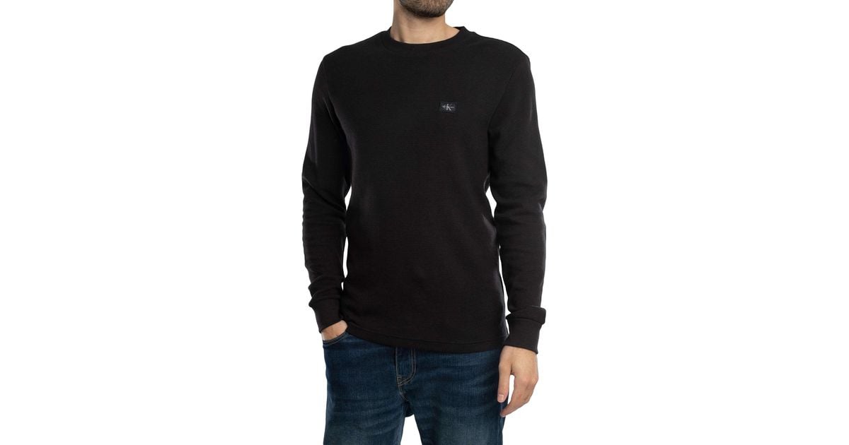 Calvin Klein Woven Label Waffle Sweatshirt in Black for Men | Lyst