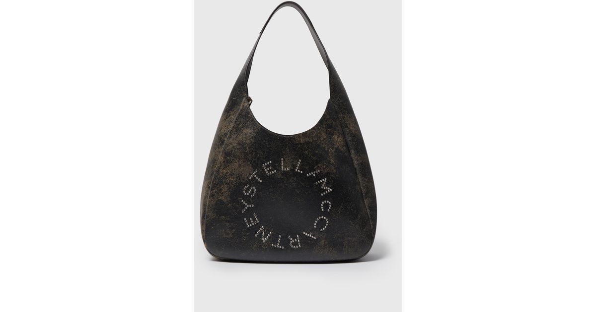 Stella McCartney Logo Slouchy Aged Large Hobo Bag in Black | Lyst