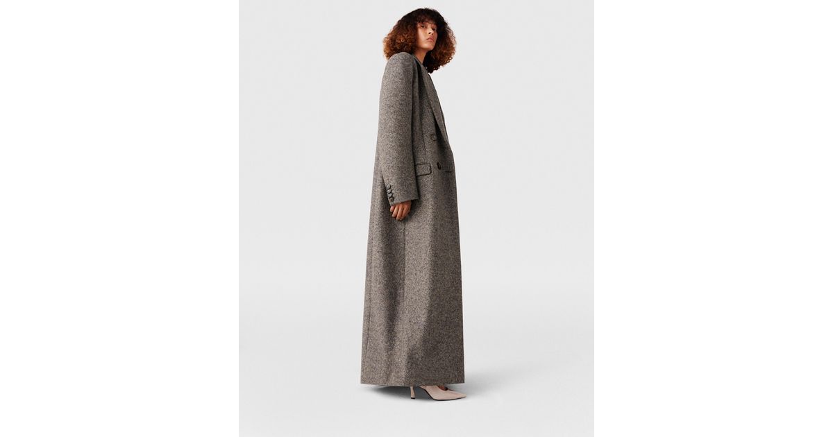 Stella McCartney Double Breasted Tweed Long Coat in Gray | Lyst