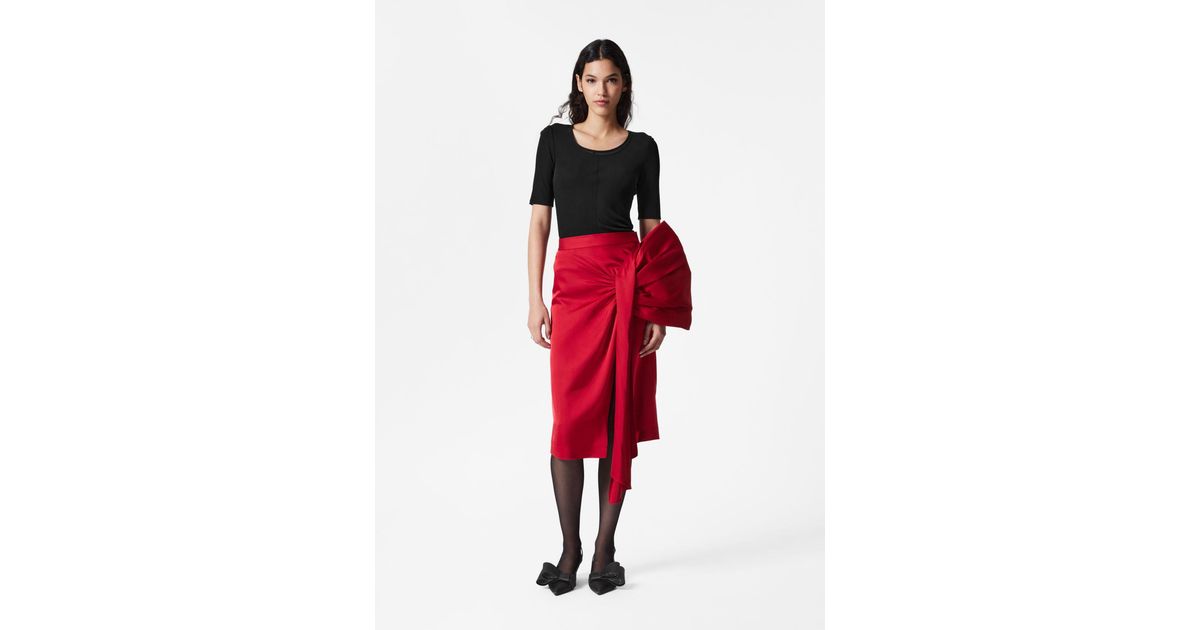 & Other Stories Satin Bow Midi Skirt in Red | Lyst