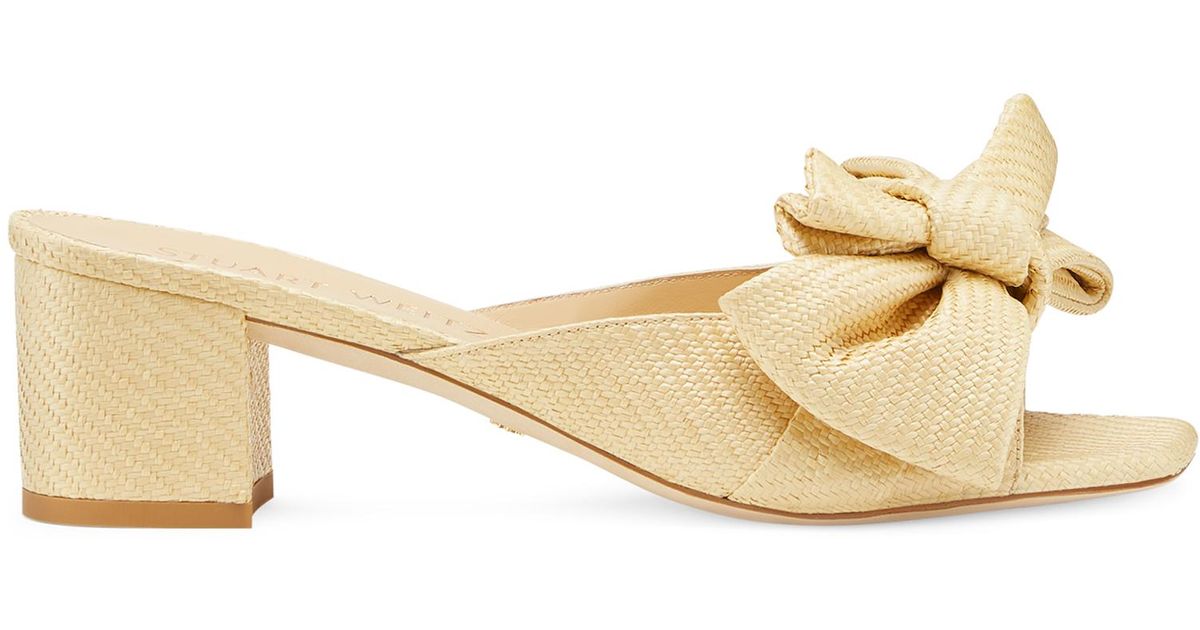 Stuart Weitzman Loveknot 50 Block Slide in Natural | Lyst UK