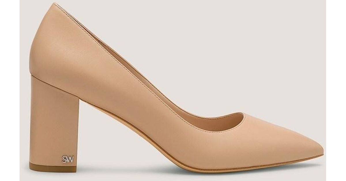 Stuart Weitzman Jones Block Pump 75 in Natural | Lyst