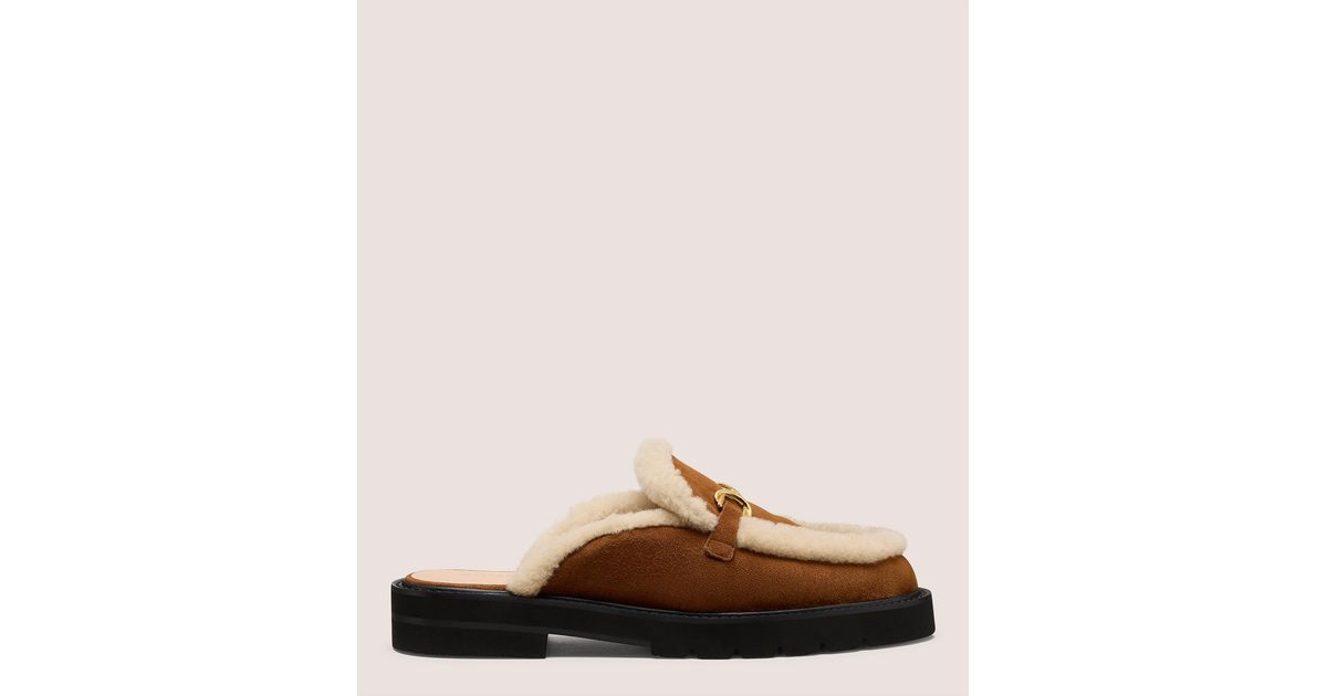 Stuart Weitzman Owen Buckle Shearling Mule in Brown | Lyst