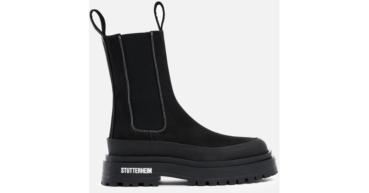 Stutterheim High Walker Nubuck Boots in Black | Lyst