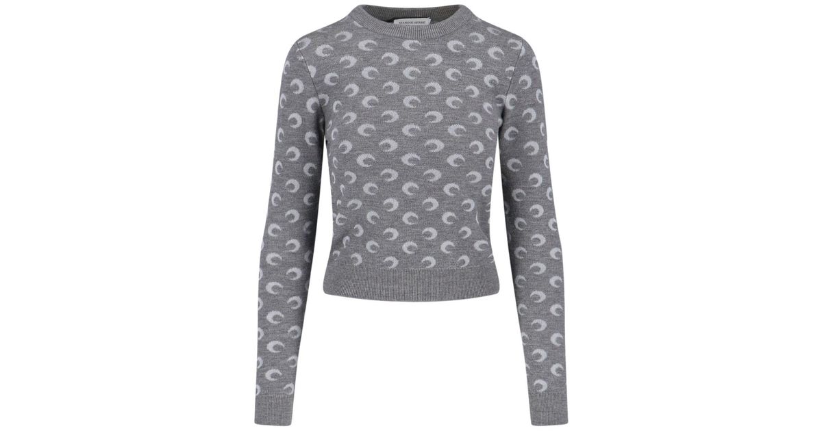 Marine Serre Cropped Sweater With Crescent Moon Pattern in Grey | Lyst UK