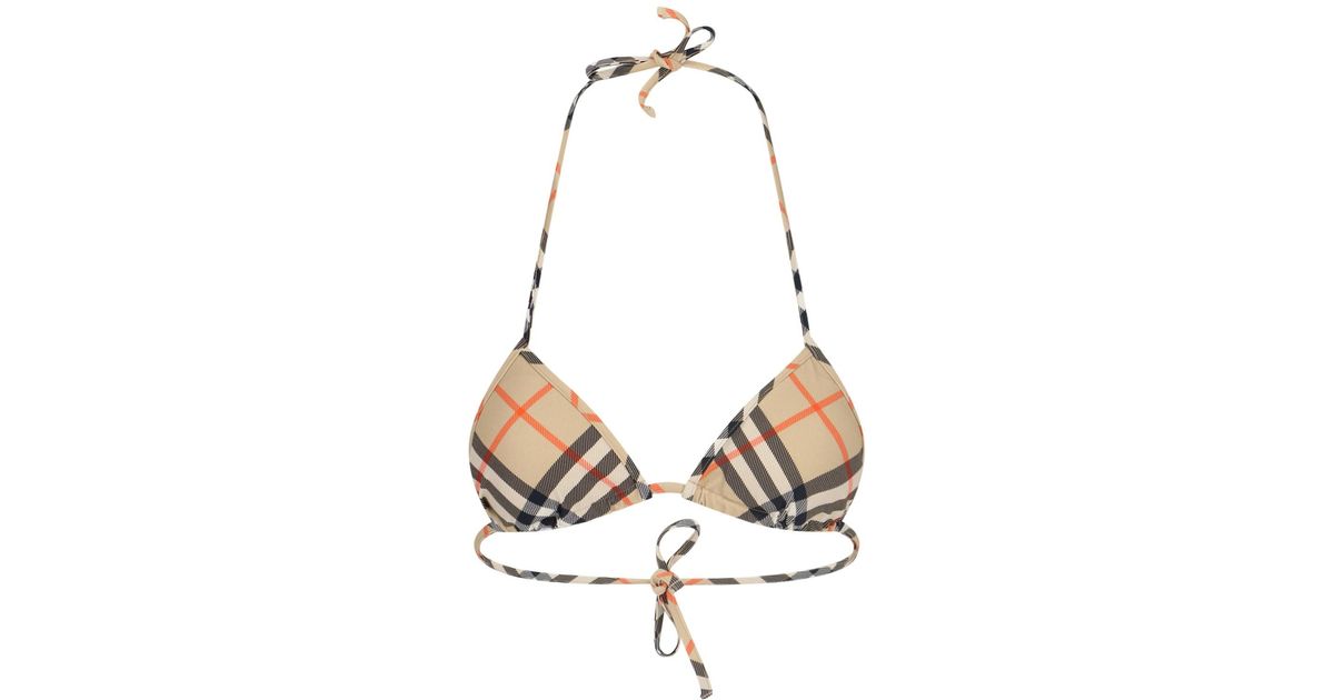 Burberry "check" Bikini Top in White | Lyst UK