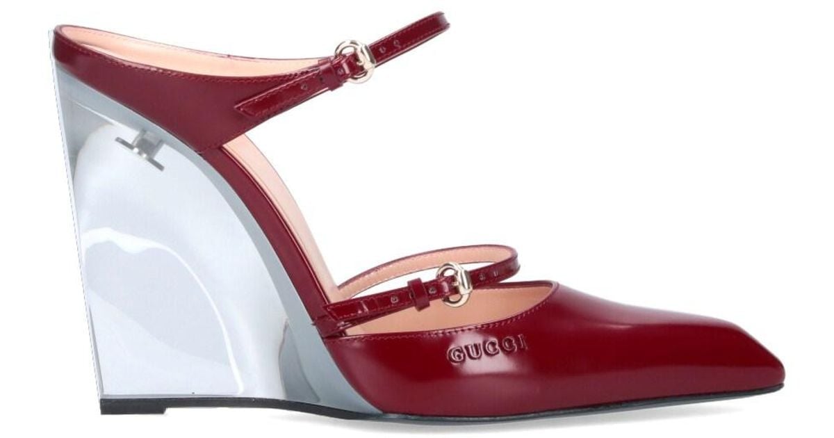 Gucci Wedge Sabots in Red | Lyst