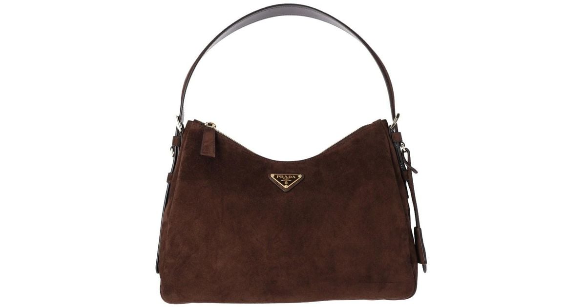 Prada Shoulder Bag Logo in Brown | Lyst UK