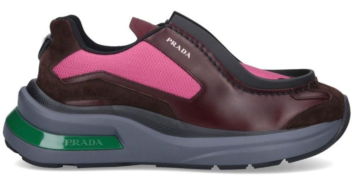 Prada Systeme Brushed Leather And Suede Mid-top Trainers in Black for ...
