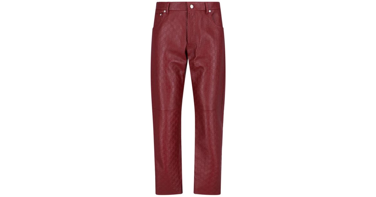 Gucci 'Gg' Leather Pants in Red for Men | Lyst