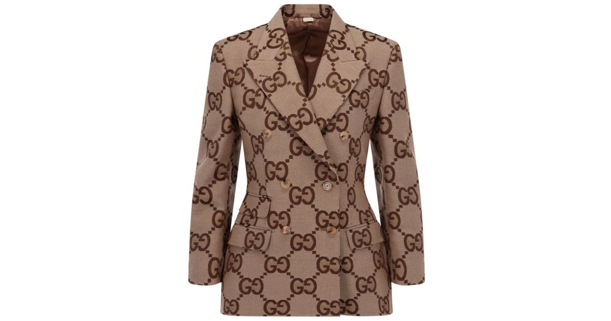Gucci 'GG' Fabric Blazer in Natural | Lyst