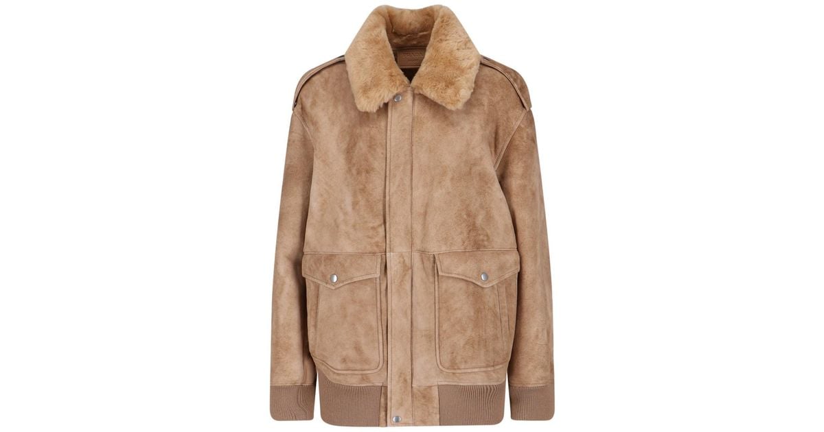 Prada Sheepskin And Shearling Suede Jacket in Brown | Lyst UK