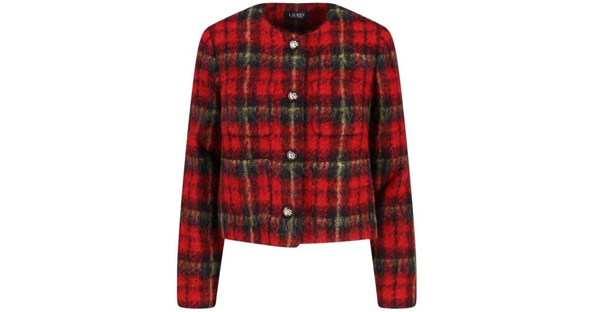 Ralph Lauren Tweed Jacket in Red | Lyst