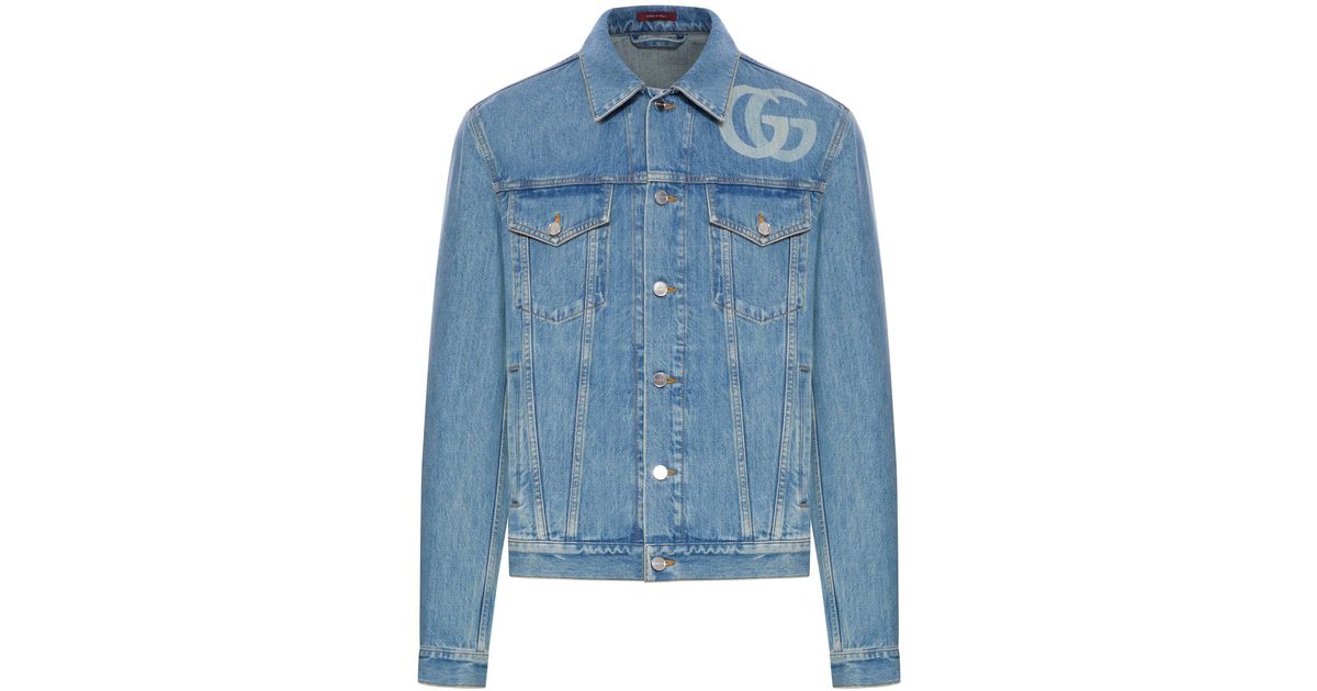 Gucci Denim Jacket With Laser-Cut Double G in Blue for Men | Lyst