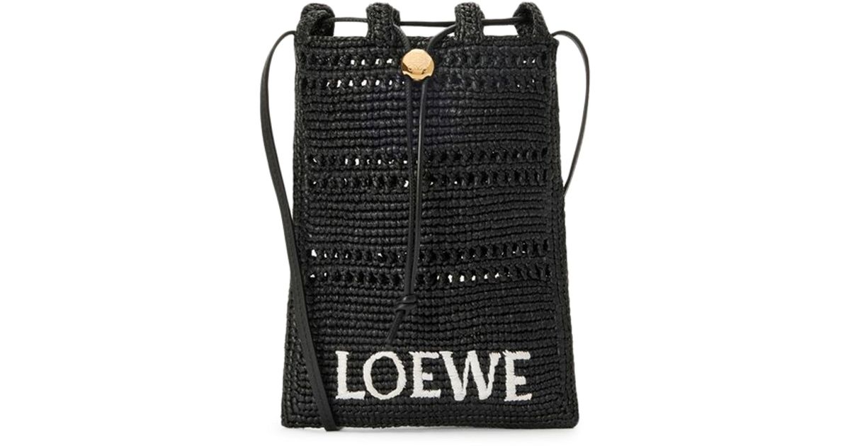Loewe Pocket With Raffia Drawstring in Black | Lyst