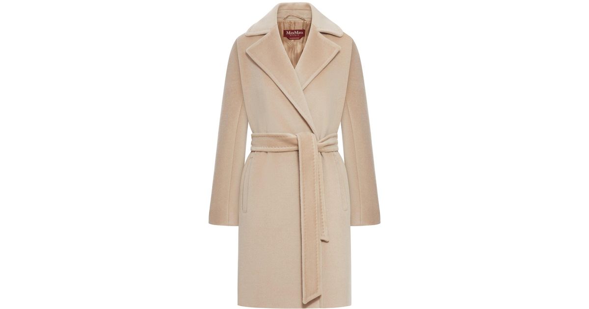 Max Mara Scire Beaver Wool Robe Coat in Natural | Lyst UK