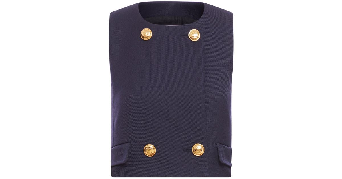 Celine Vest With Gold Buttons in Blue | Lyst