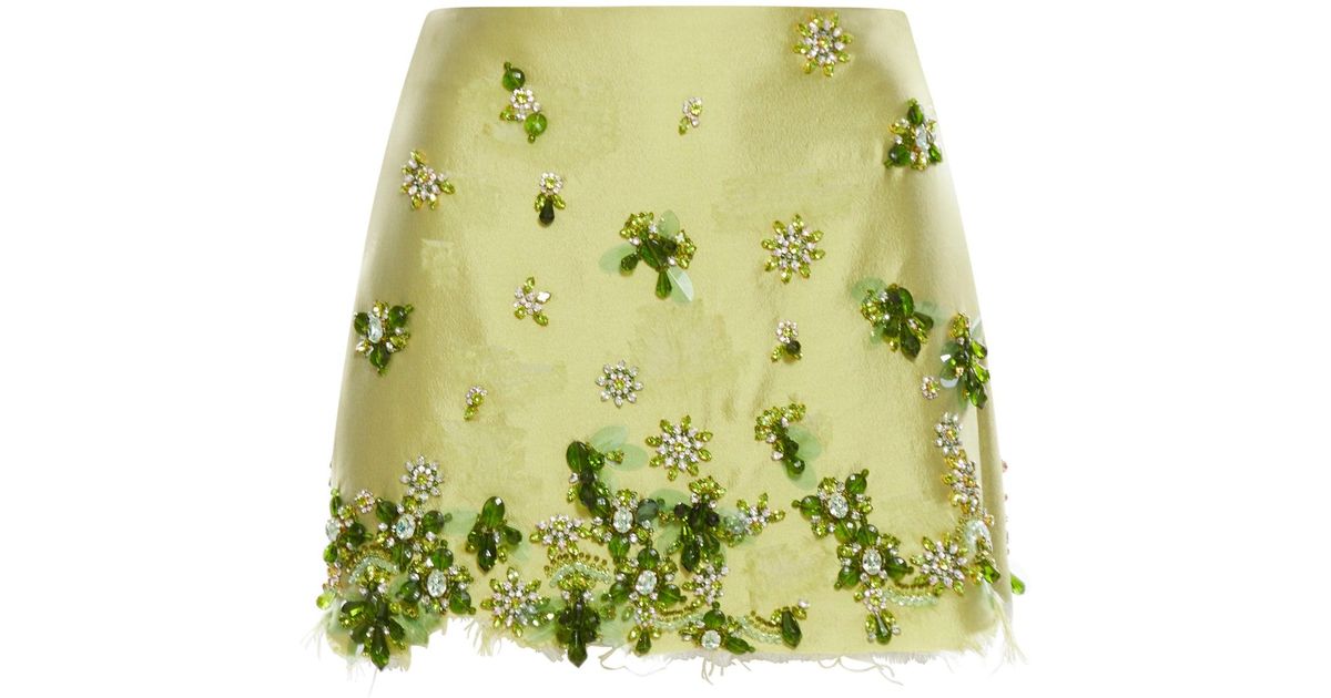 Prada Silk Mini Skirt With Applications in Green | Lyst