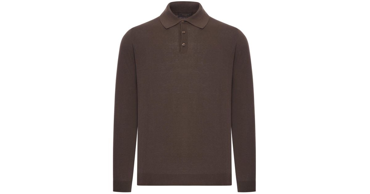 Zanone Slim Fit Cotton And Silk Polo Shirt in Brown for Men | Lyst UK