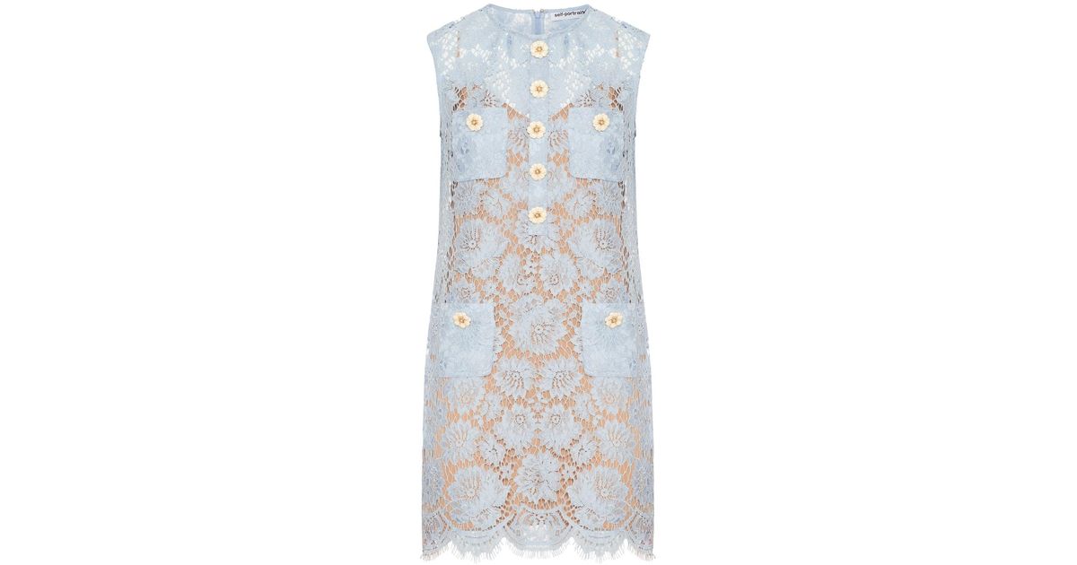 Self-Portrait Lace Dress With Jewel Buttons in Blue | Lyst