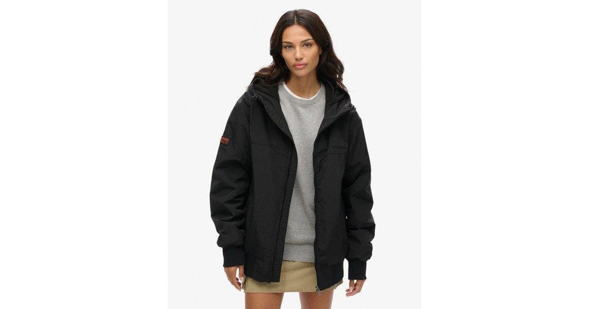 Superdry Oversized Surplus Nylon Hooded Bomber Jacket in Black | Lyst UK