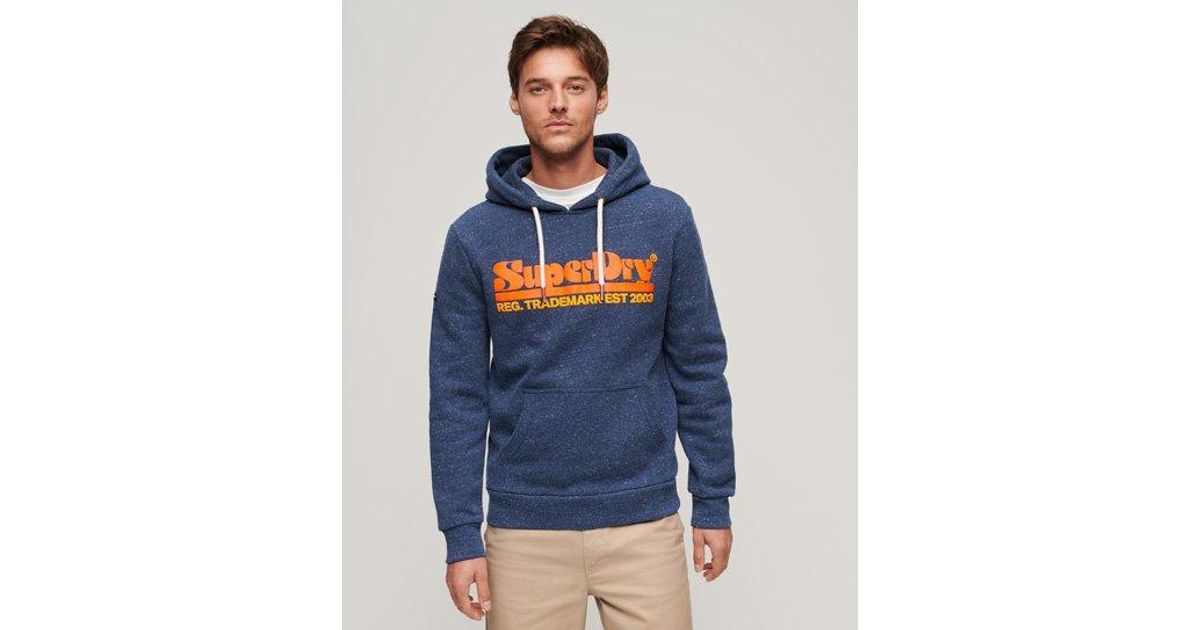 Superdry 70s Retro Font Logo Hoodie in Blue for Men | Lyst