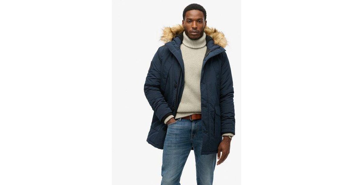 Superdry Hooded Everest Faux Fur Parka in Blue for Men | Lyst