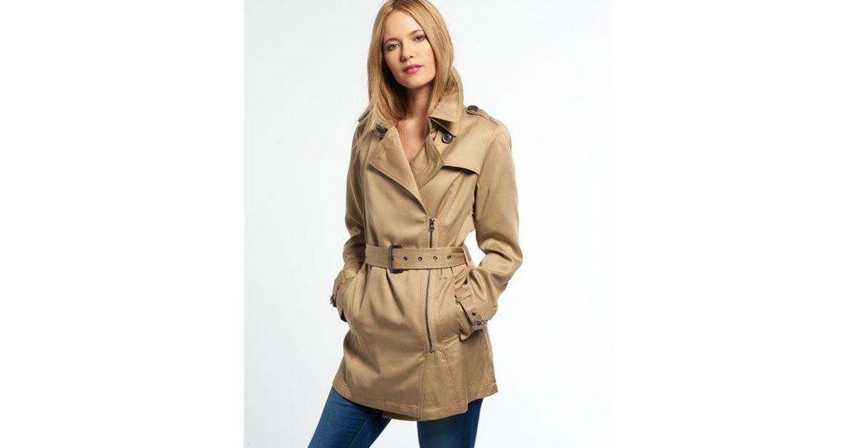 Superdry Draped Trench Coat Stone in Natural | Lyst