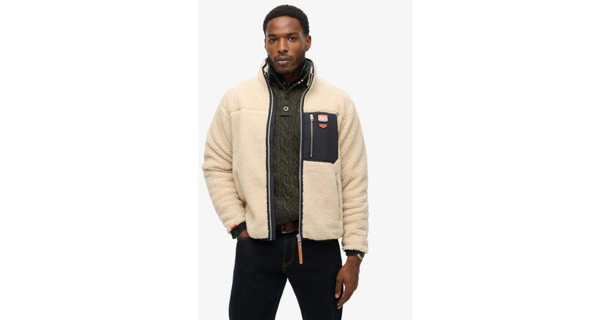 Superdry Colourblock Vintage Retro Full Zip Fleece in Natural for Men ...
