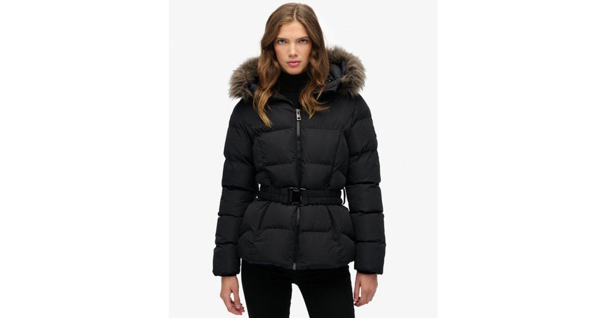 Superdry & Co Fuji Belted Puffer Jacket in Black | Lyst