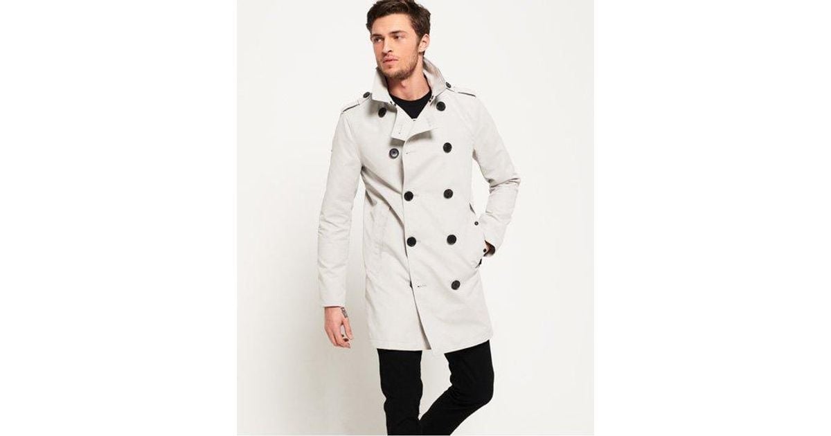 Superdry Premium Rogue Trench Coat Stone in Natural for Men | Lyst