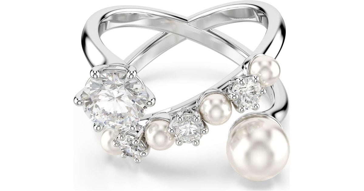Swarovski Matrix Cocktail Ring, Crystal Pearl, Round Cut, Rhodium ...
