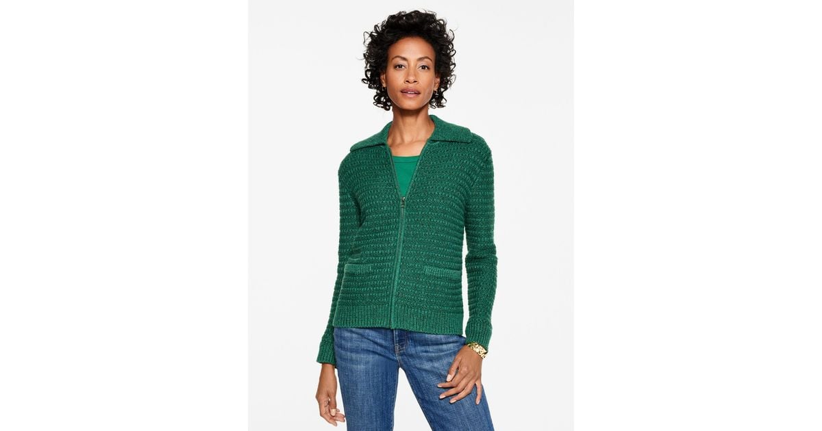 Talbots Tweed Bomber Cardigan Sweater in Green | Lyst UK