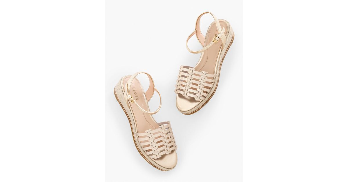 Talbots Pamela Metallic Woven Nappa Wedge Sandals in Natural | Lyst