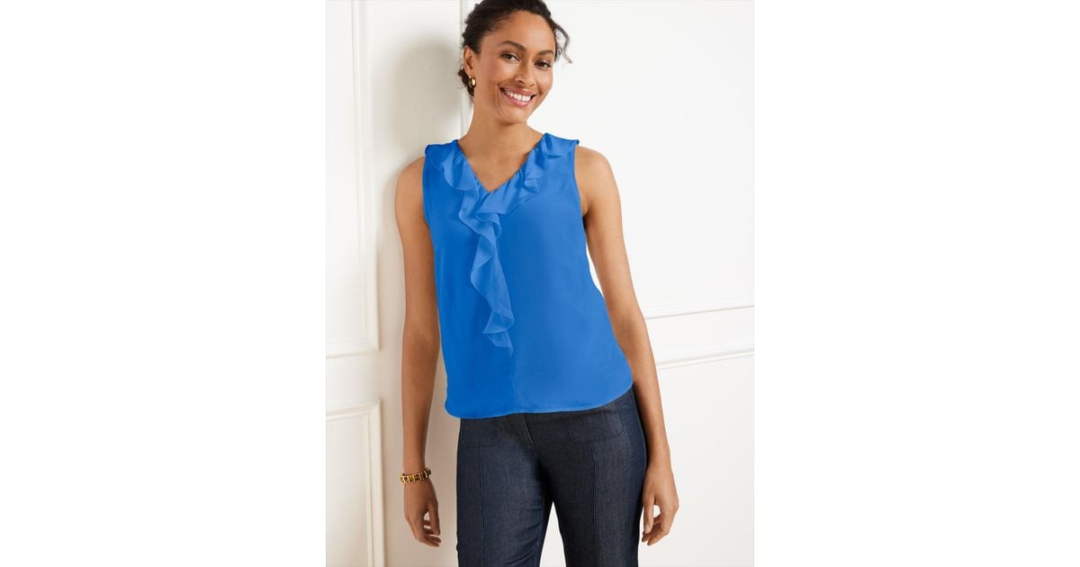 Talbots Ruffle Soft Shell Sweater in Blue | Lyst