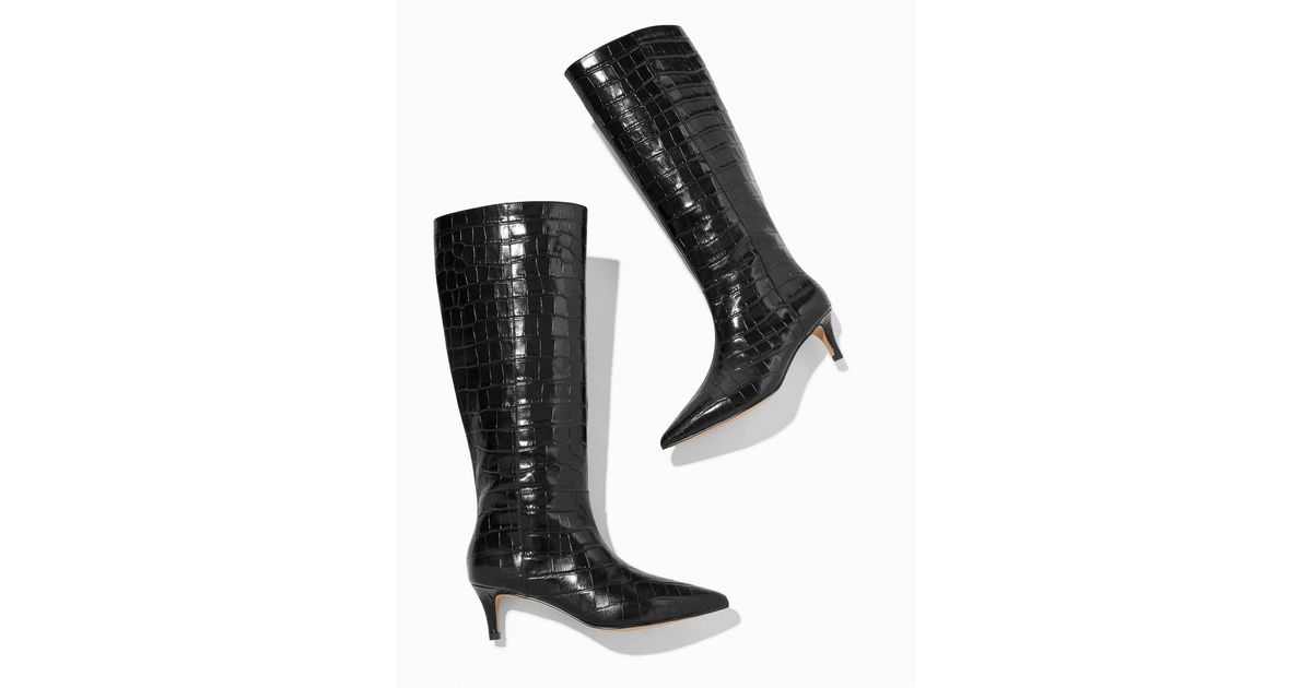 Talbots Kait Croc Embossed Tall Boots in Black | Lyst