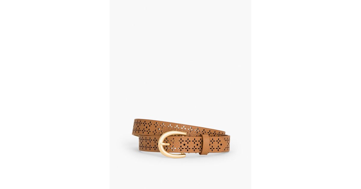 Talbots Perforated Pebble Leather Belt in White | Lyst