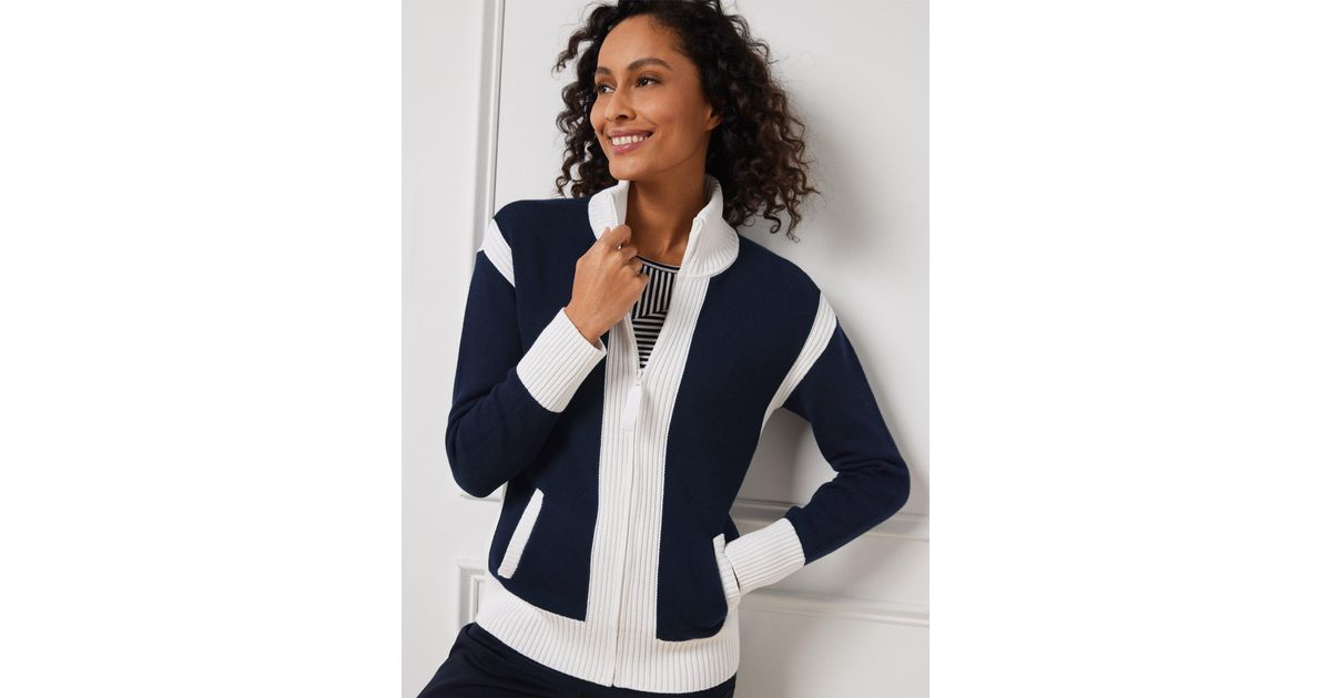 Talbots Coolmax® Mockneck Sweater Jacket in Blue | Lyst