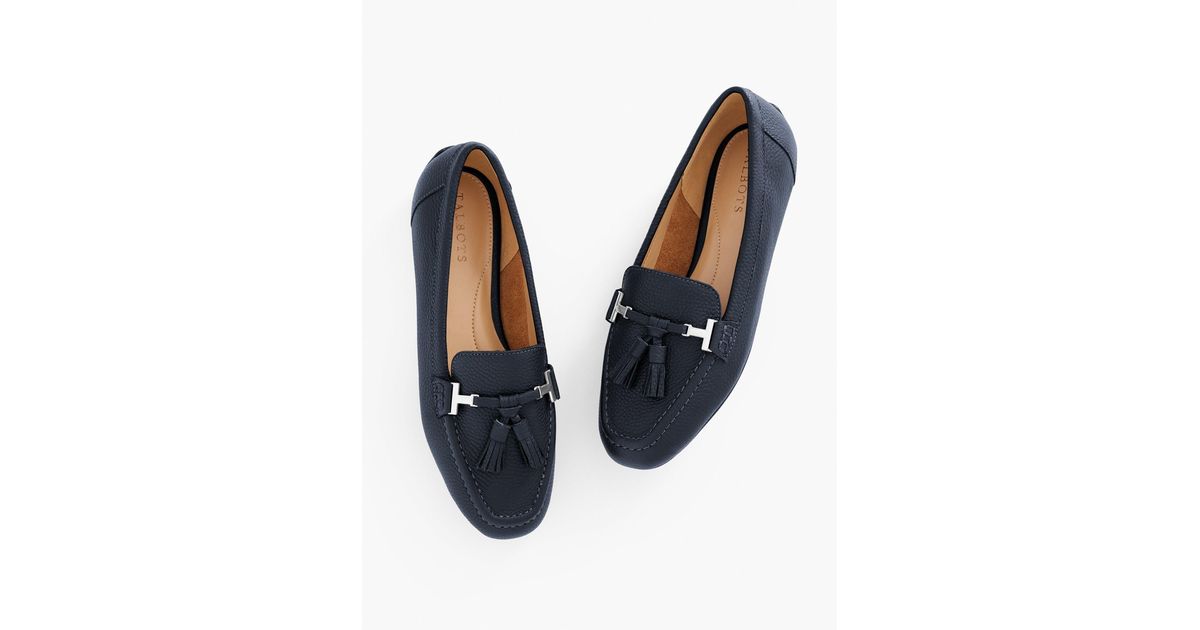 Talbots Jessie Tassel Pebble Leather Driving Moccasins Shoes in Blue | Lyst