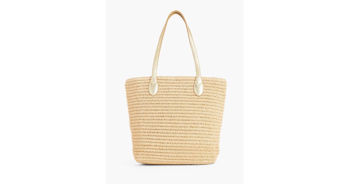 Talbots Metallic Leather Trim Straw Tote in Natural | Lyst