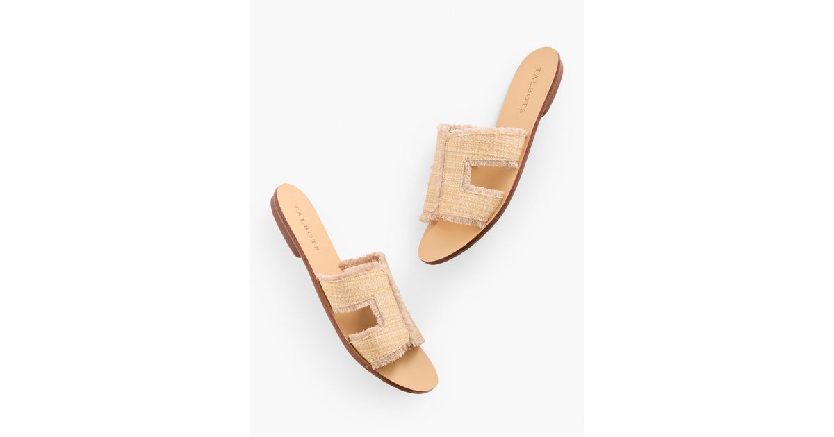 Talbots Hannah Frayed Raffia Slides in Natural | Lyst