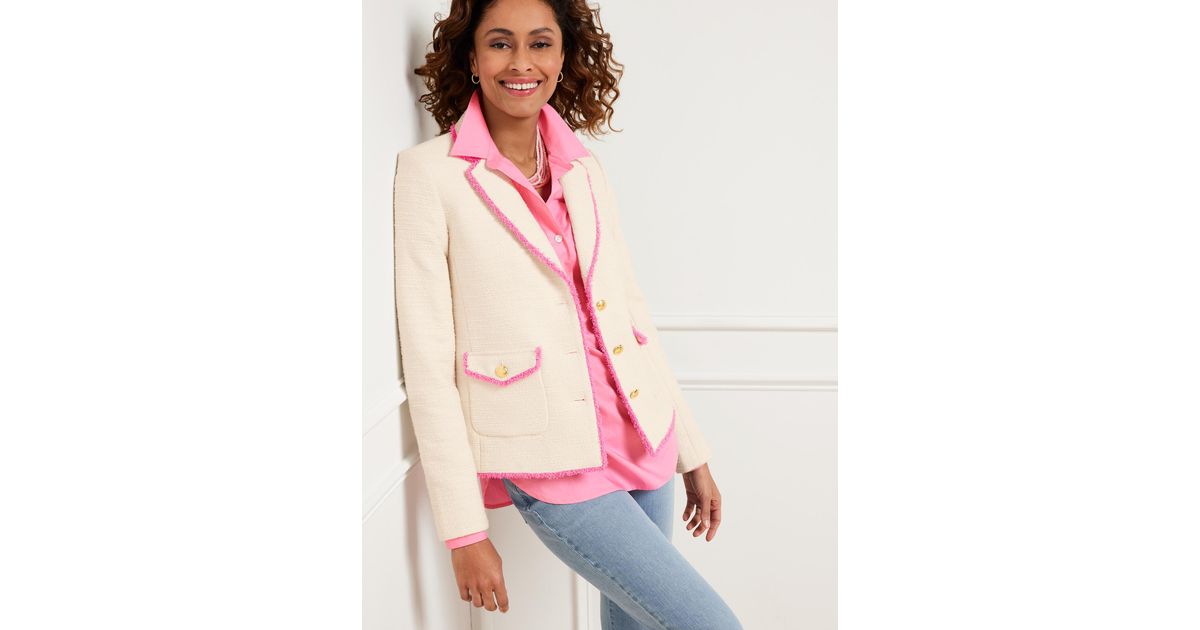 Talbots Tweed Fringe Jacket In Pink Lyst