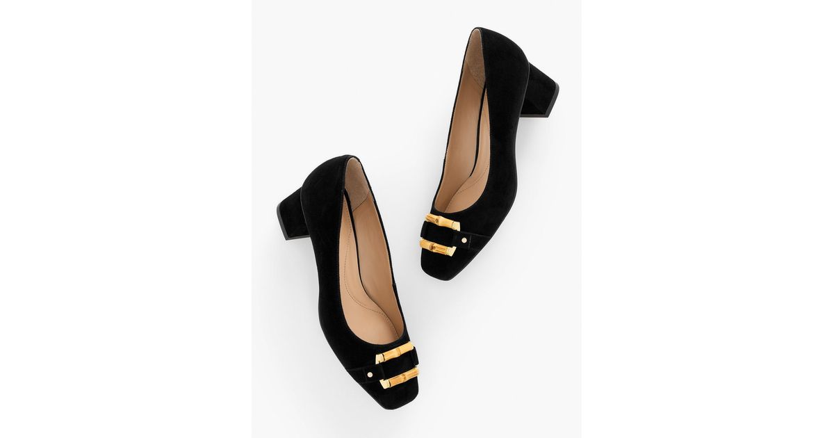 Talbots Carlye Bamboo Buckle Suede Pumps in Black | Lyst