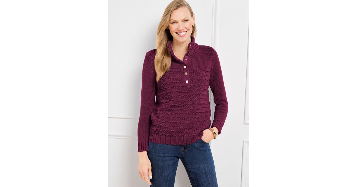 Talbots Texture Stitch Snap Mockneck Sweater in Purple | Lyst