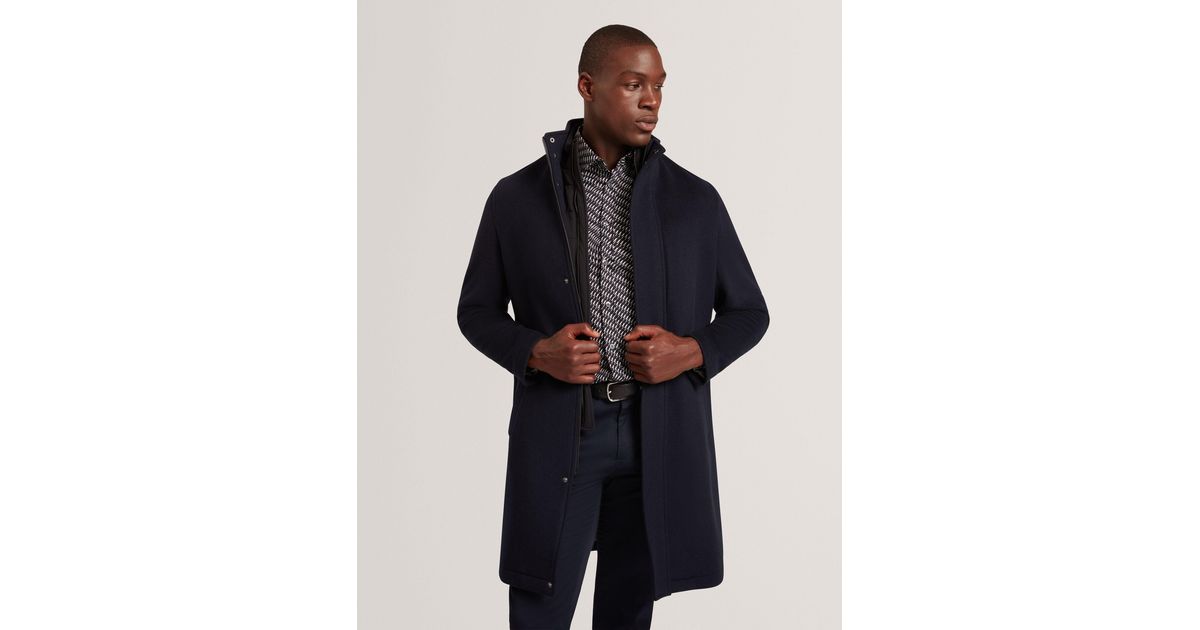 Ted Baker Morleey Funnel Neck Wool Coat With Detachable Lining in Blue ...