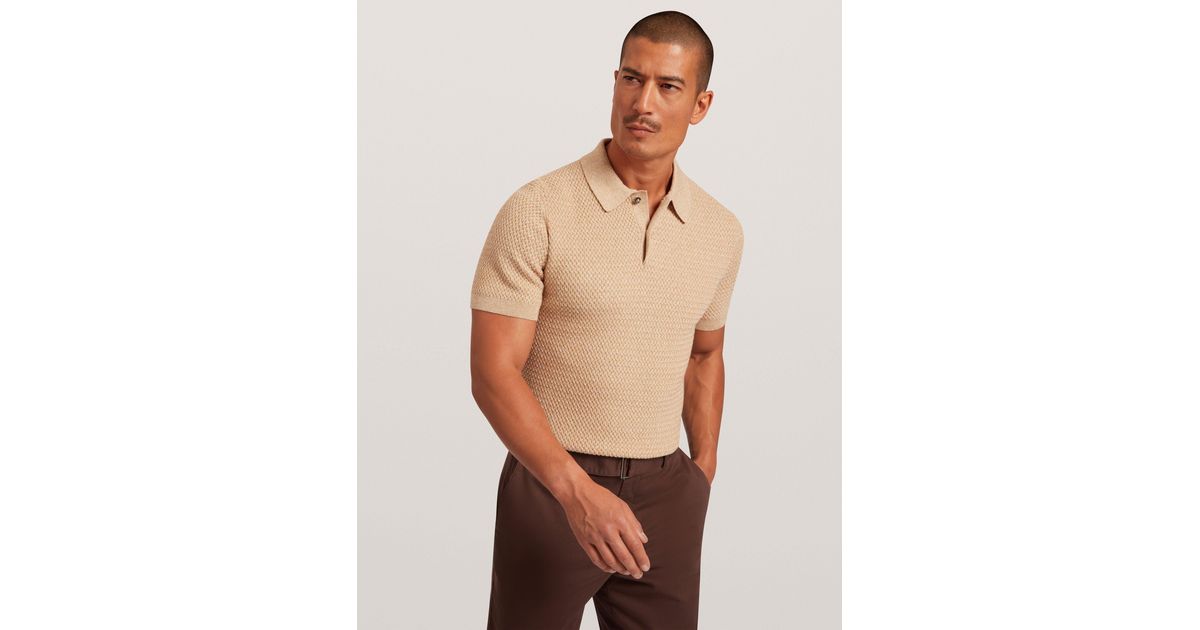 Ted Baker Janko Textured Stitch Knitted Polo Shirt in Natural for Men ...