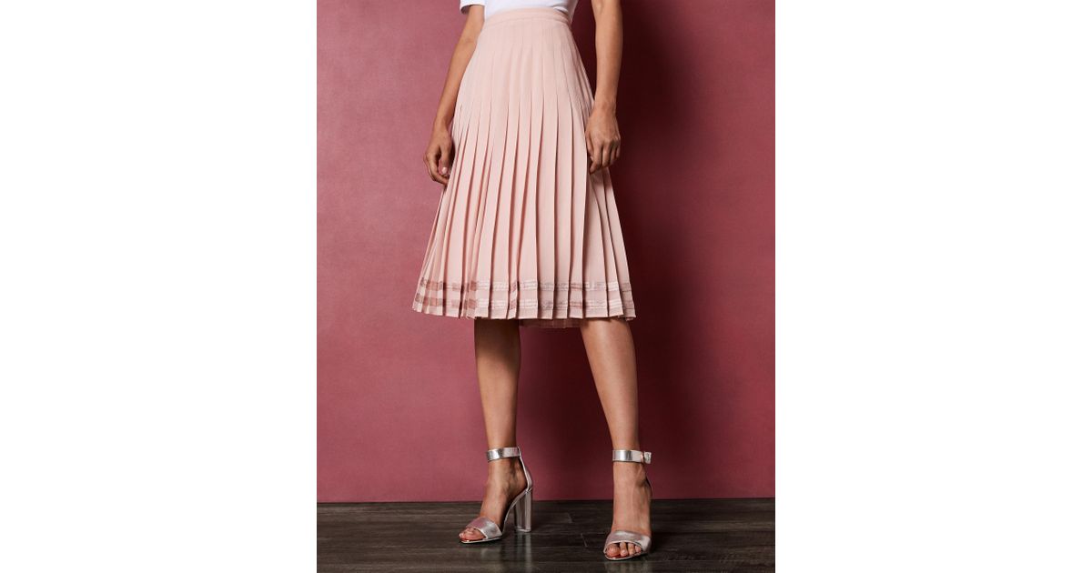 Ted Baker Synthetic Pleated Stripe Hem Skirt In Pink Lyst